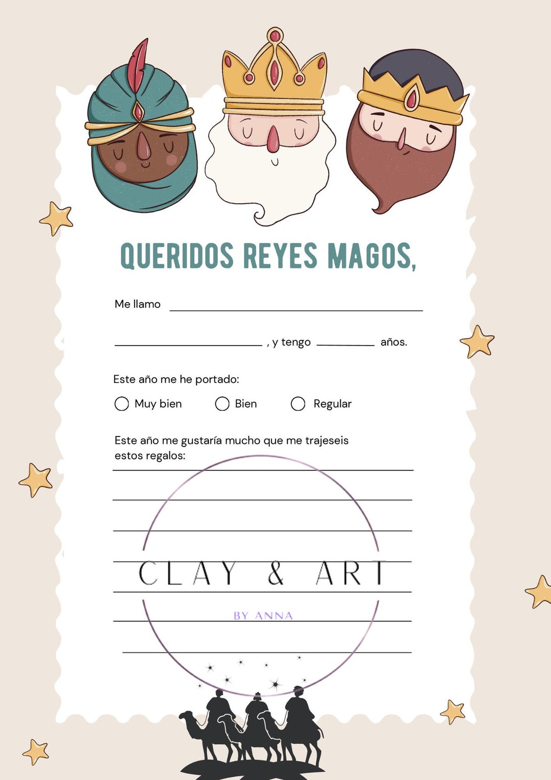 Carta a los Reyes Magos / Carta Imprimible formato A4/ Reyes Magos ...