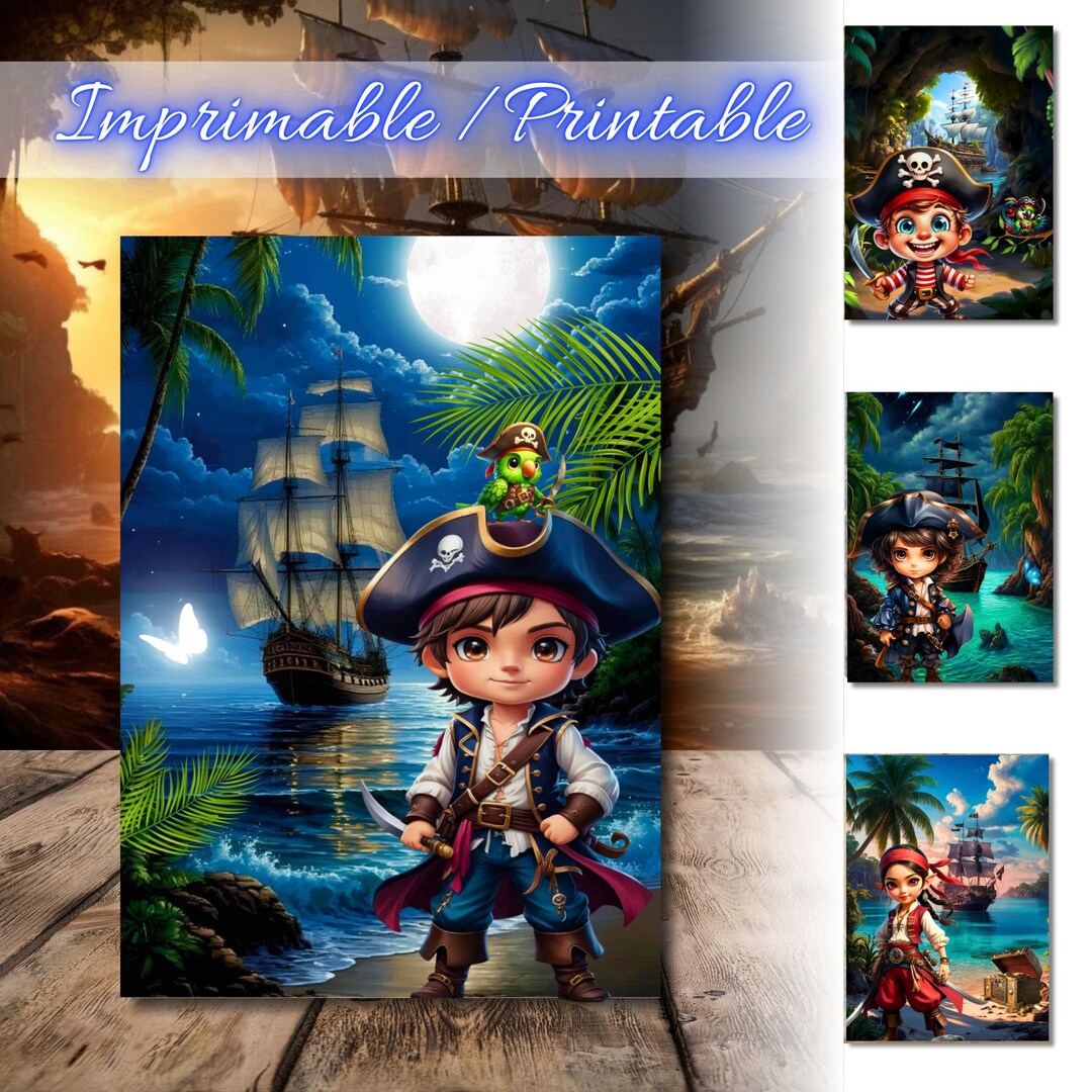 Set of 4 Printable Pirate-themed Cards | Instant Download | Birthday ...