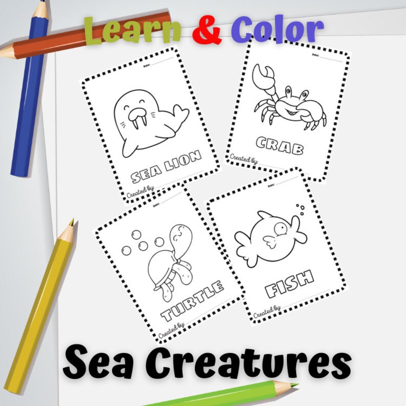 Ocean Sea Animals Coloring Pages/preschoolers Worksheets - Etsy
