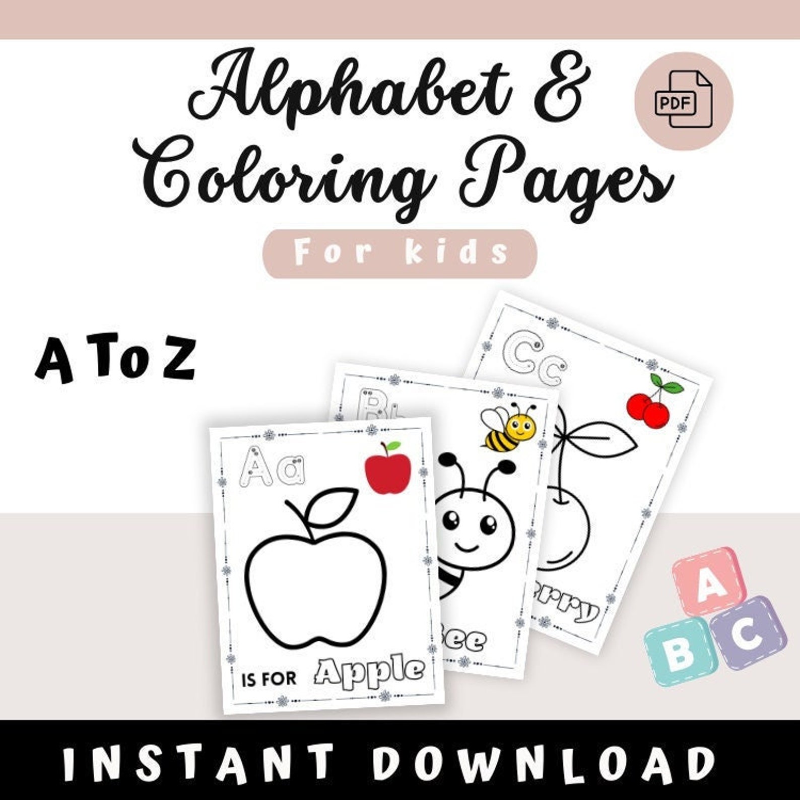 Printable Alphabet Coloring Book Worksheets, Animals, Fruits ...
