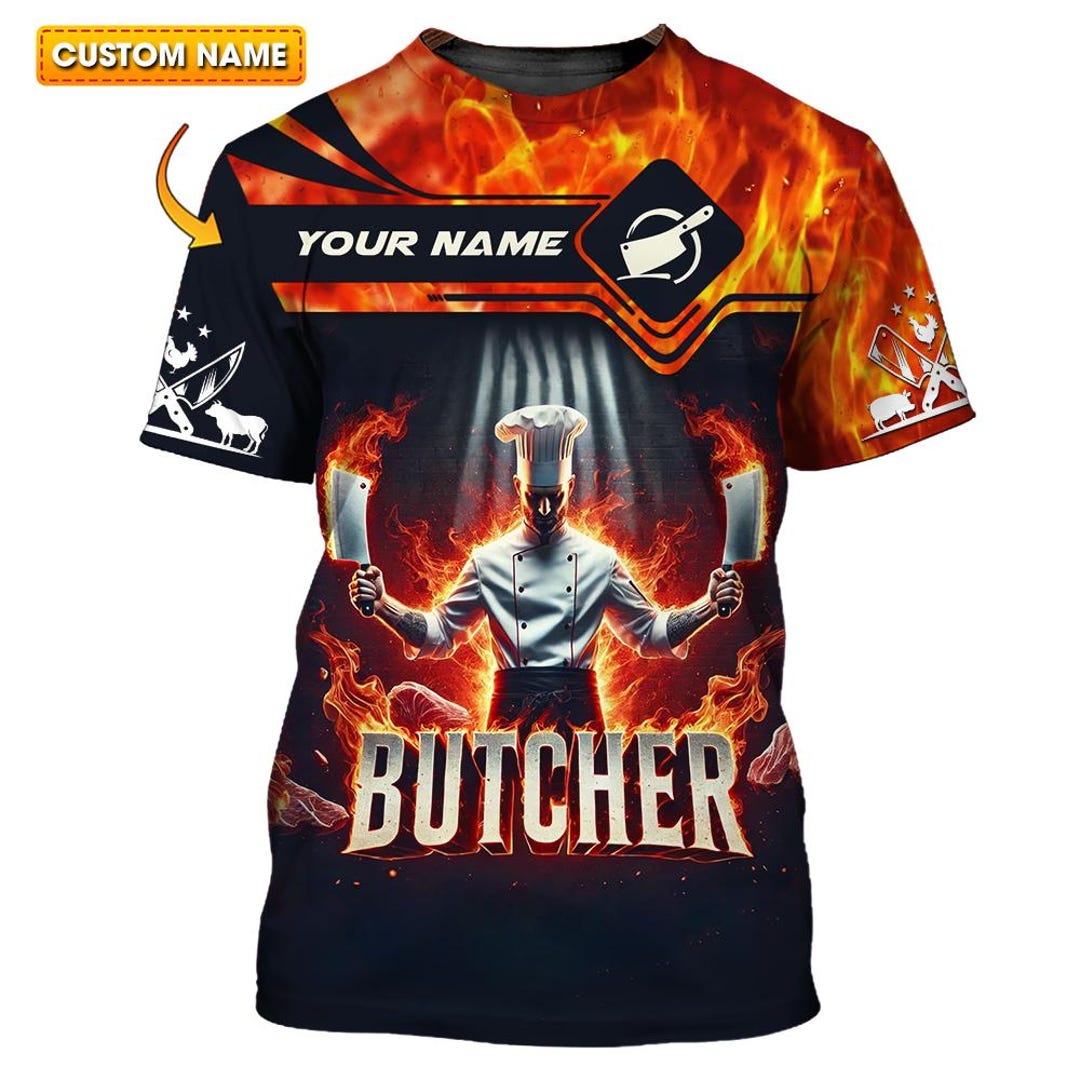 Custom 3D Butcher T-shirt, Personalized Name Chef Tee, Unique Meat ...