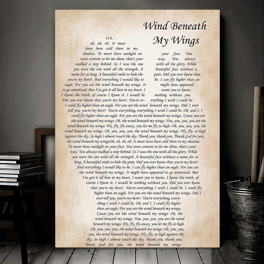 Wind Beneath My Wings Canvas, Framed Canvas Song Lyrics Wall Art for ...
