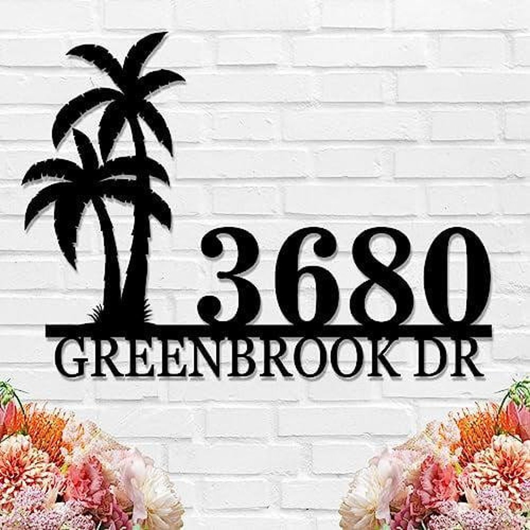 Personalized Palm Tree Address Sign, Custom House Numbers Sign, Metal ...