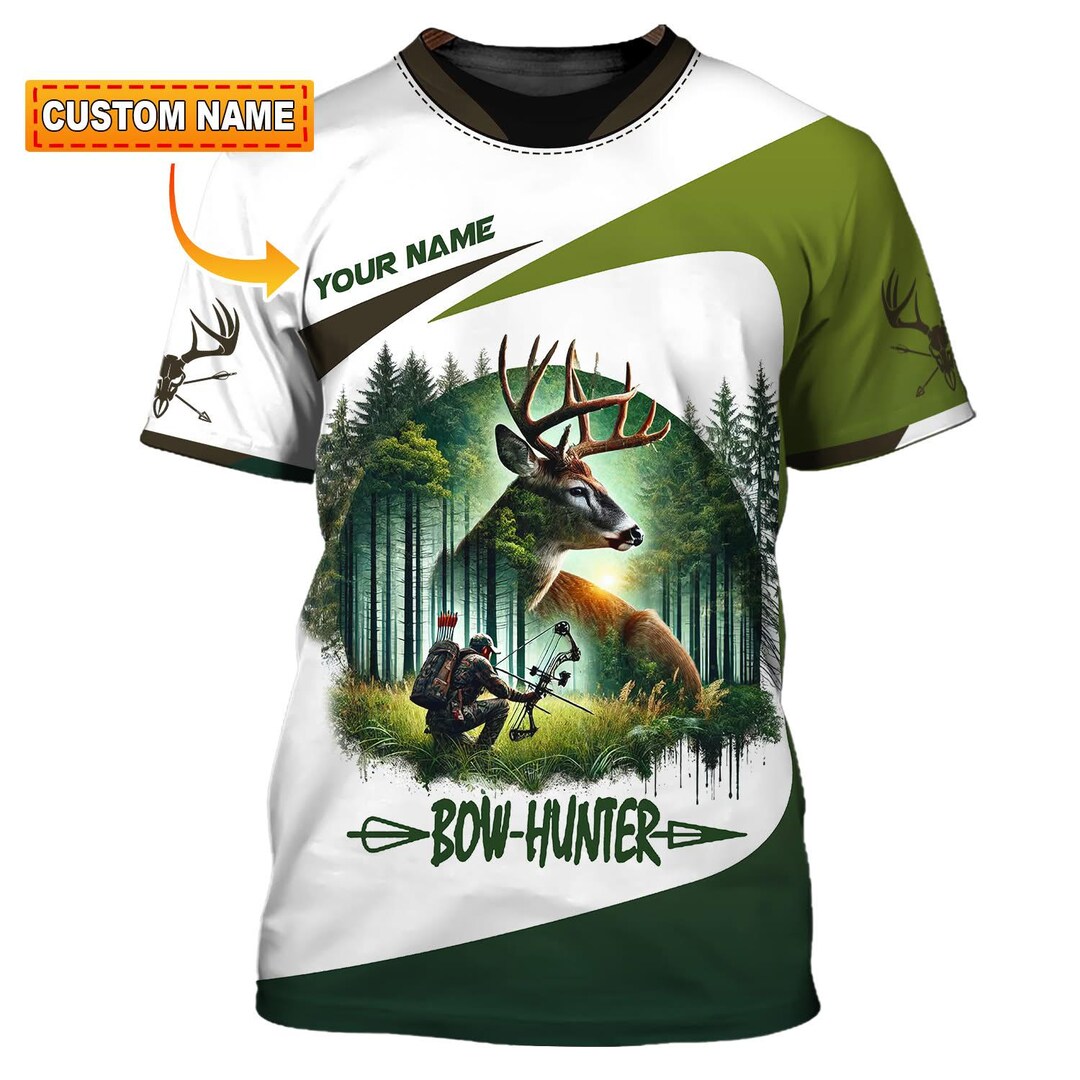 Custom 3D Bow Hunting T-shirt, Personalized Name Deer Hunter Tee ...