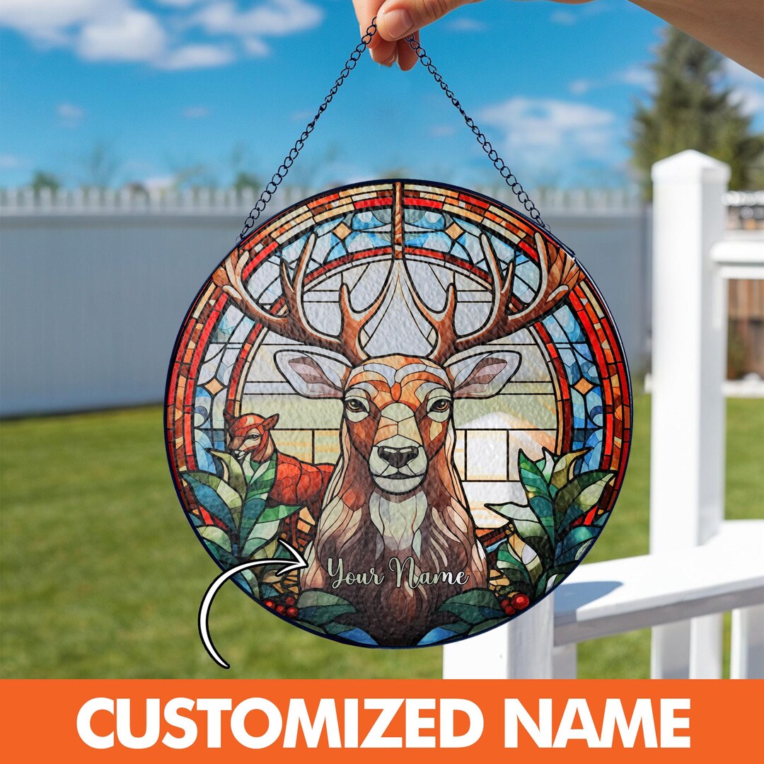 Personalized Deer Christmas Stained Glass Suncatcher With Name ...