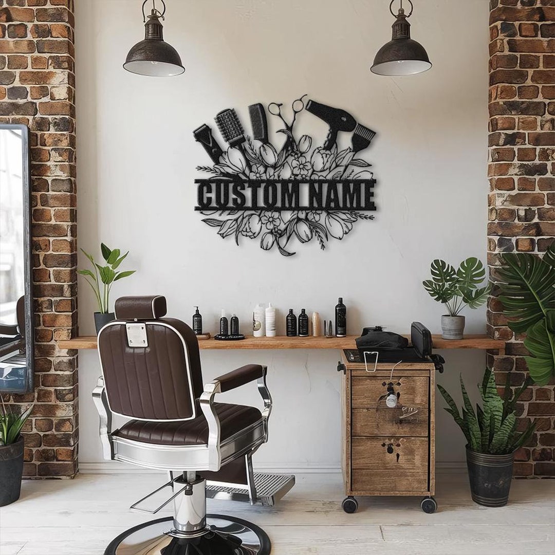 Personalized Barber Shop Metal Sign With LED Light, Custom Hair Stylist ...