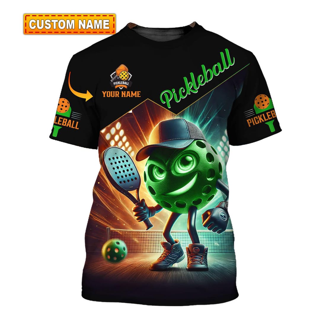 Custom Pickleball T-shirt With Name, Fun Animated Pickleball Design ...