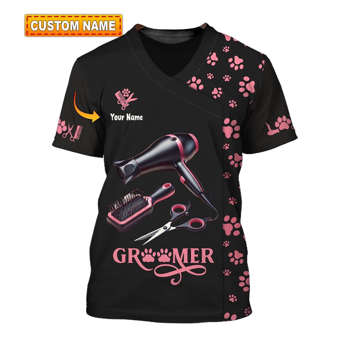 Custom Pet Groomer T-shirt With Name, Professional Grooming Tools ...