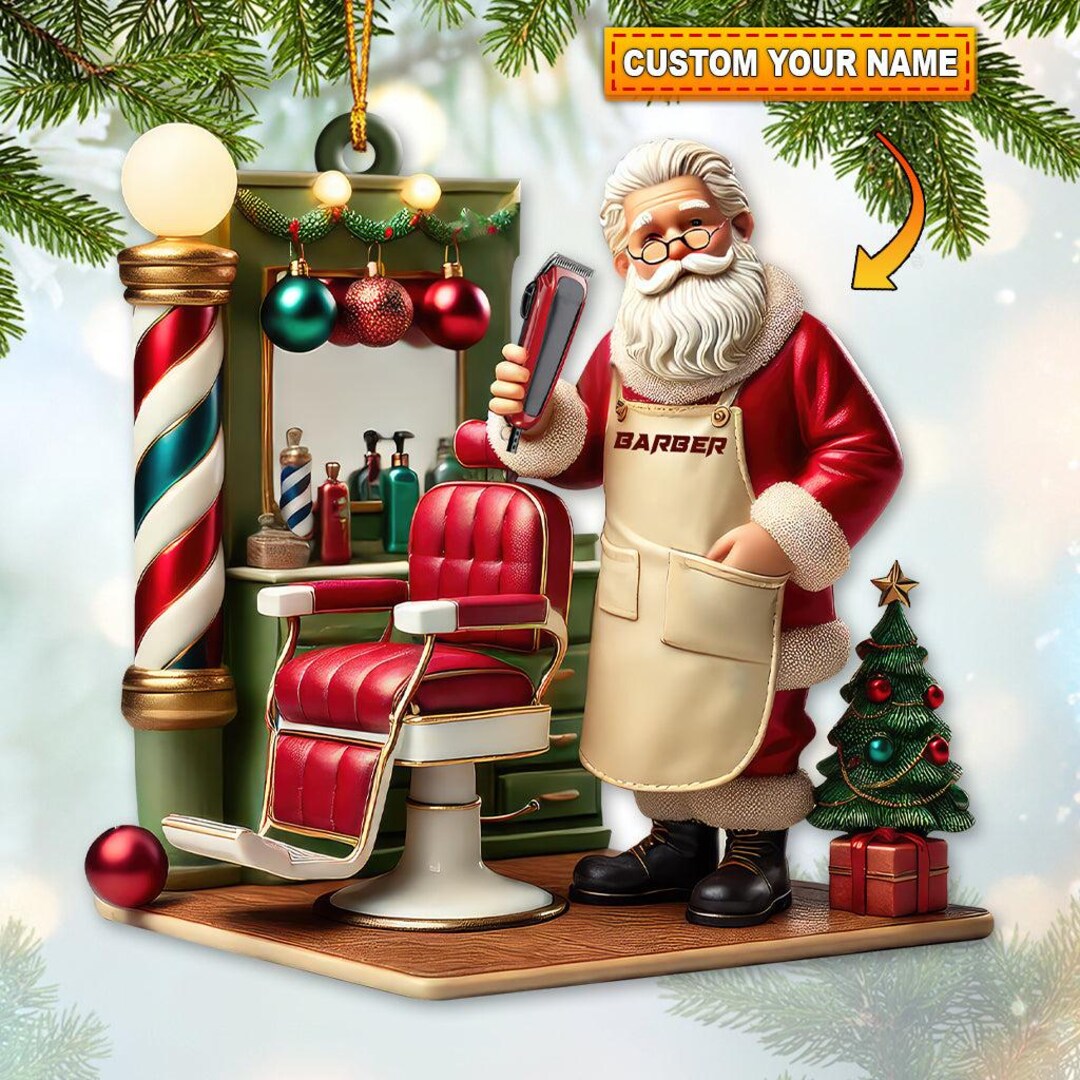 Personalized Barber Shop Christmas Ornament With Santa, Custom Name ...