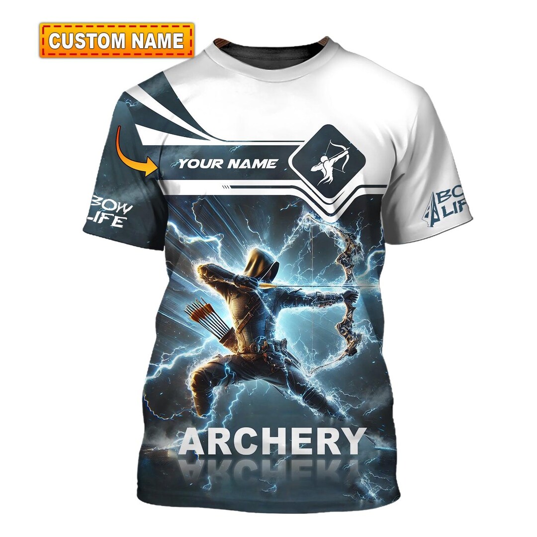 Custom 3D Archery T-shirt, Personalized Name Archer Tee, Unique Bow and ...