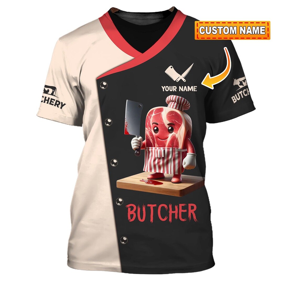 Custom Butcher 3D T-shirt With Funny Meat Cartoon Design | Personalized ...