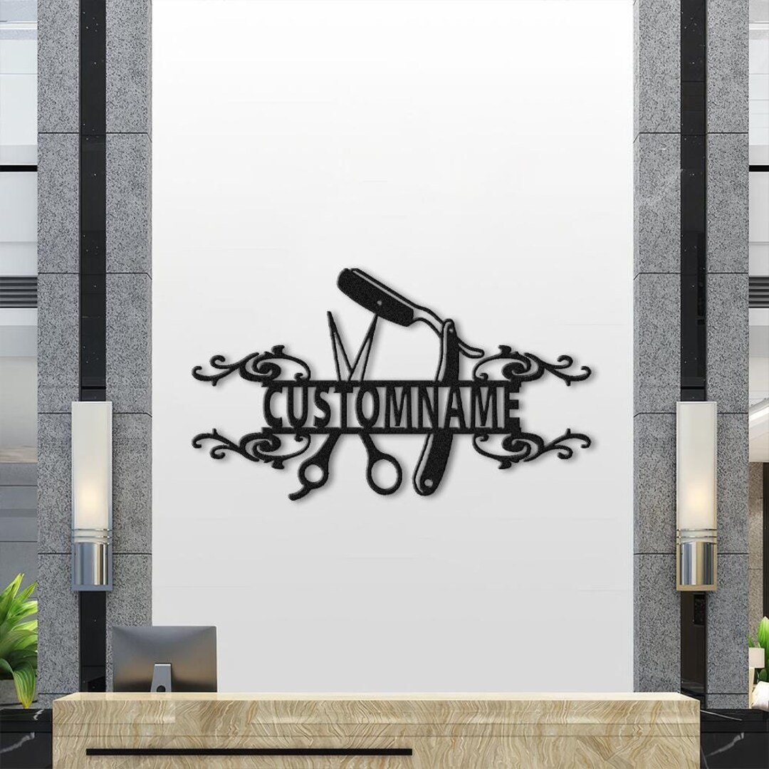 Personalized Barber Shop Metal Sign With LED Light - Scissors and ...