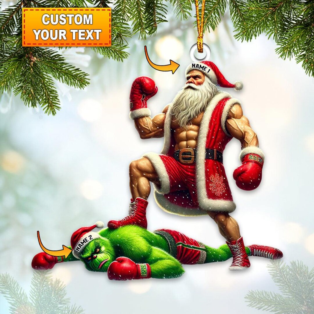 Custom Boxing Santa Vs Grinch Christmas Ornament - Personalized Holiday ...