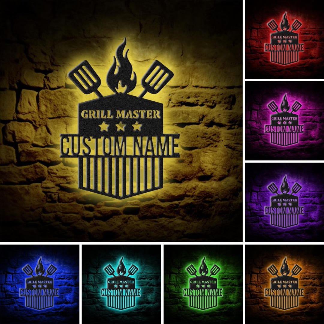 Personalized Grill Master LED Metal Sign – Custom BBQ Wall Art, Outdoor ...