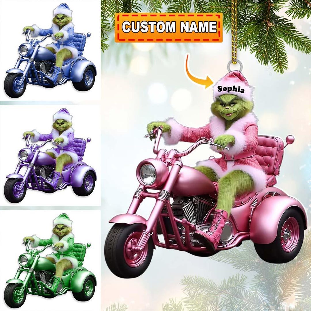 Custom Grinch on Motorcycle Ornament, Personalized Christmas Gift for ...