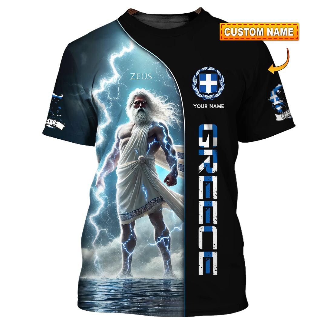 Custom Greece 3D T-shirt With Zeus Lightning Design, Personalized Greek ...