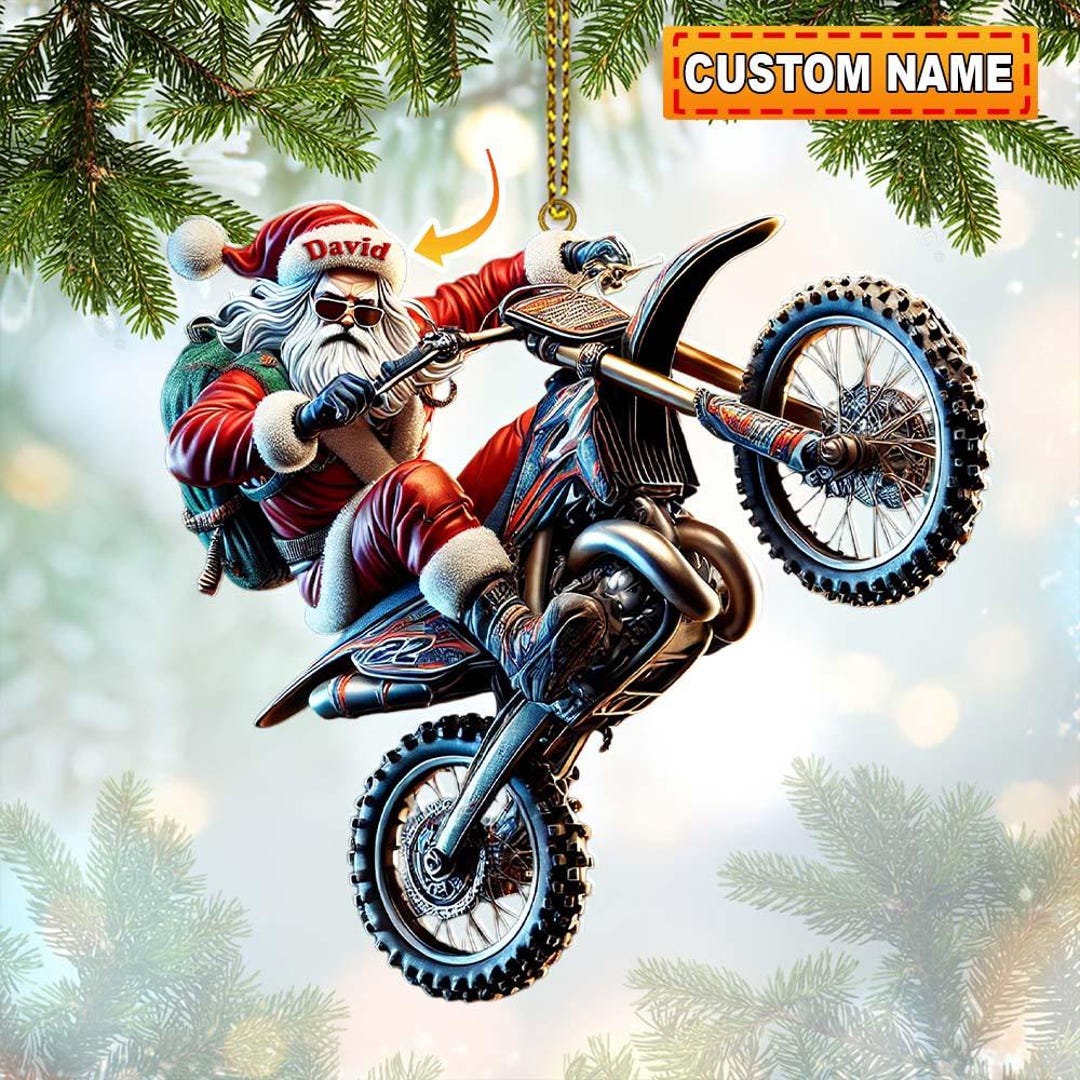 Personalized Santa Motorcycle Ornament – Custom Name Biker Santa ...