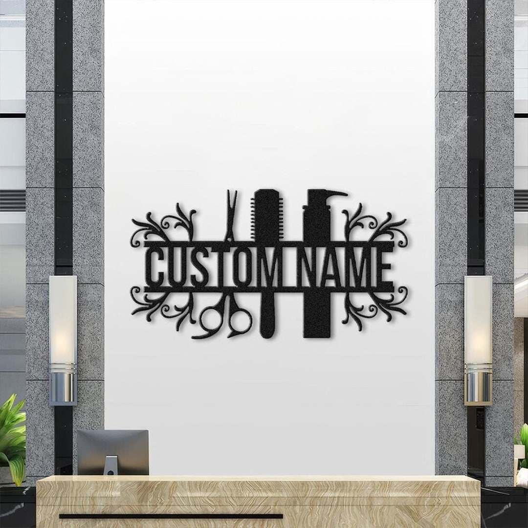 Personalized Barber Shop Metal Sign With LED Light - Scissors, Comb ...