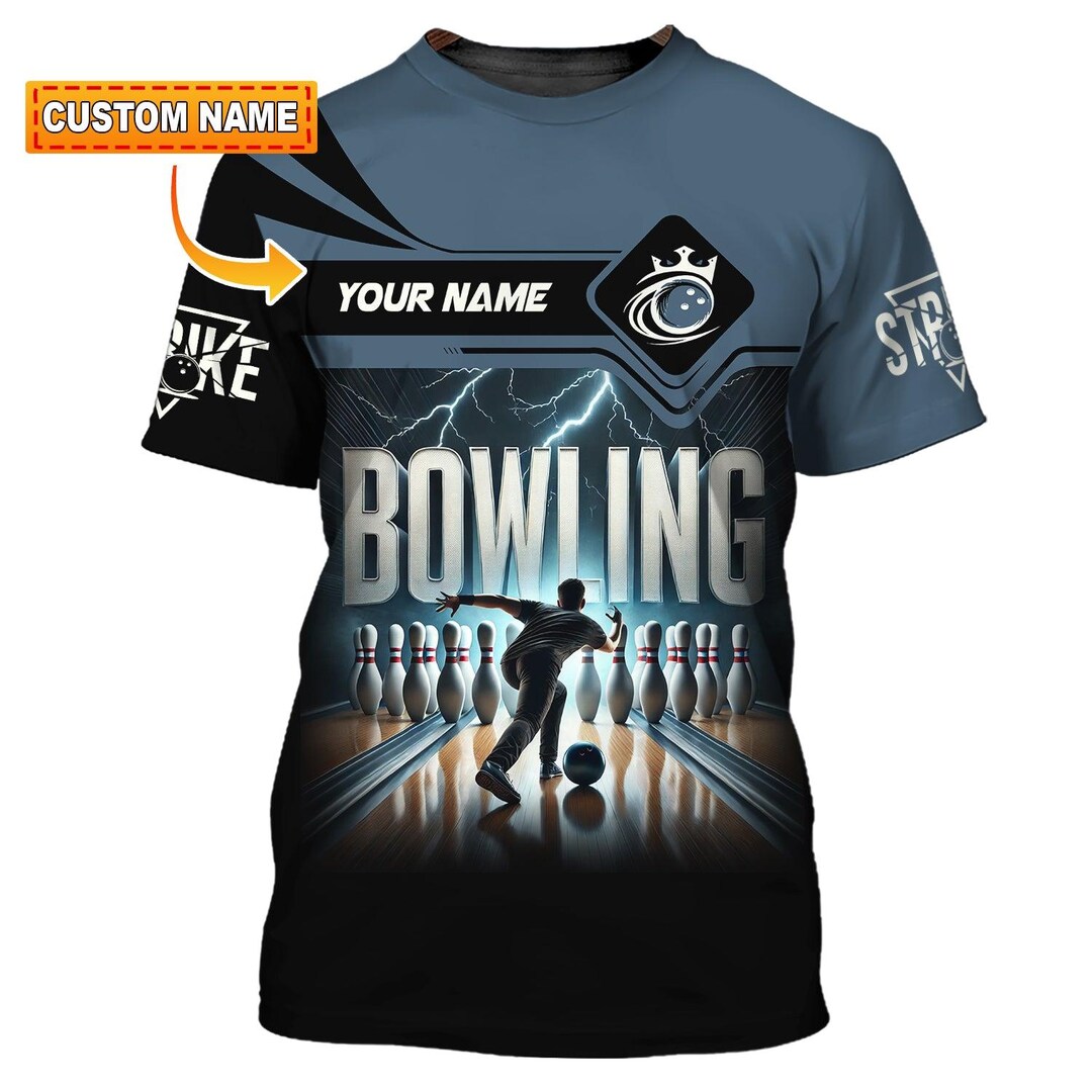 Custom Bowling T-shirt With Name, Striking Bowling Alley Design, Unique ...