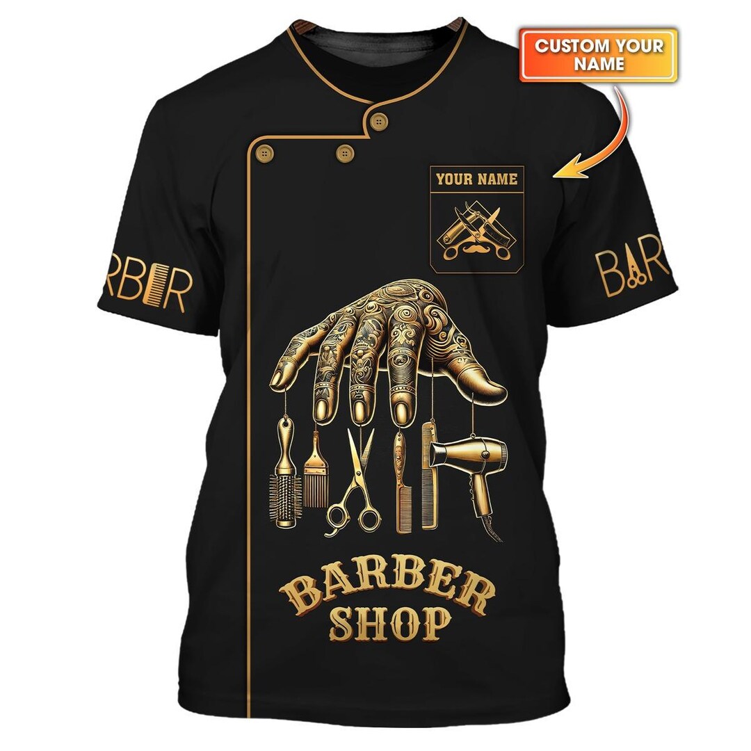 Custom Barber Shop 3D T-shirt - Personalized Hair Stylist Design With ...
