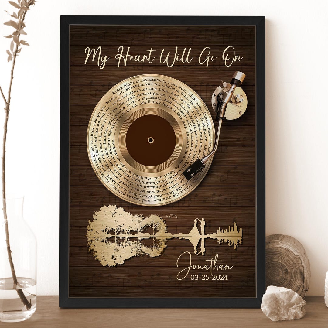 Personalized Gold Vinyl Record Song Lyrics Print, Custom Music Wall Art ...
