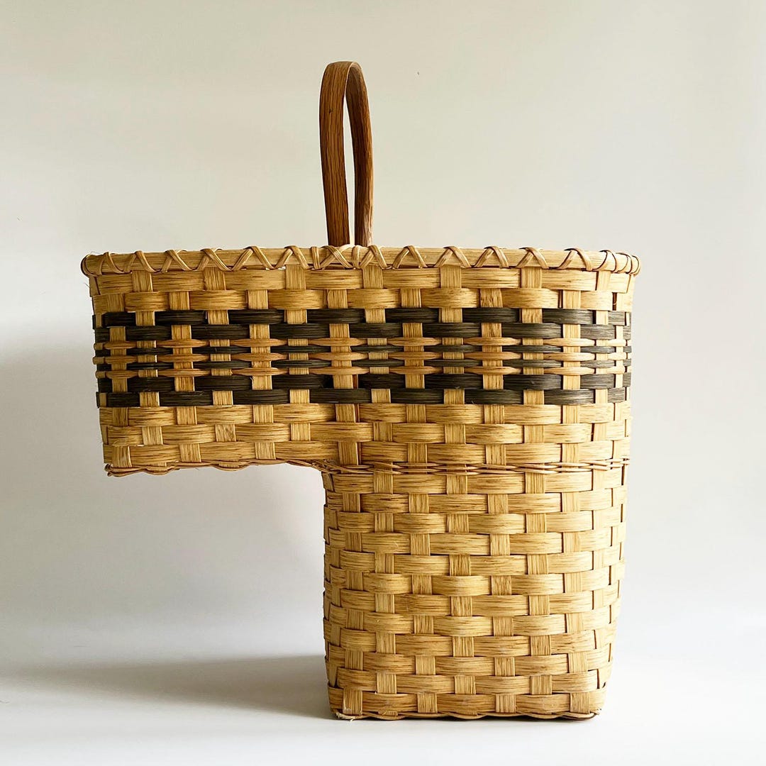 Vintage Handwoven Basket L Oak Stair Step Basket L Tote Basket L ...