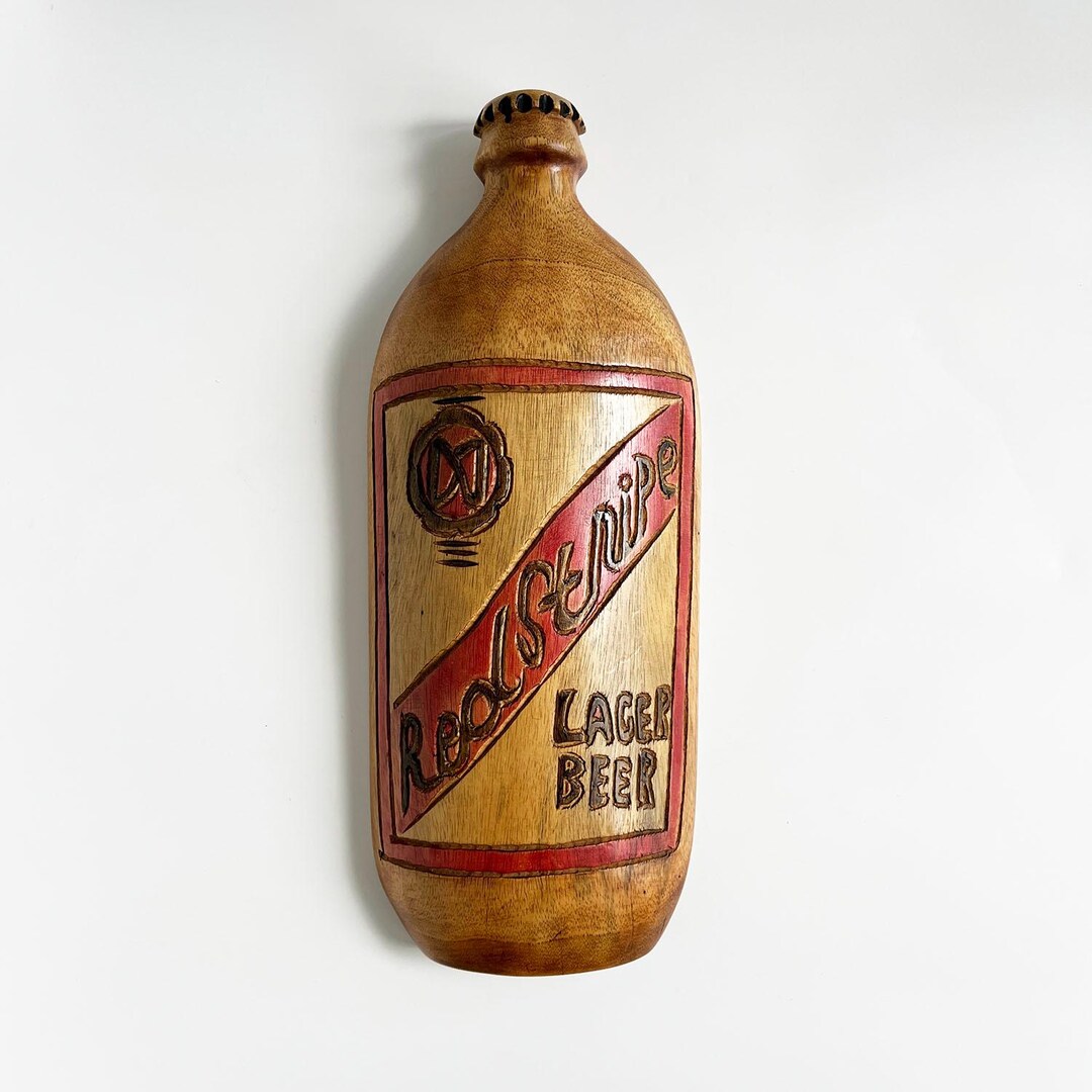 Rare Vintage Large Red Stripe Hand-carved Wood Beer Bottle Advertising ...