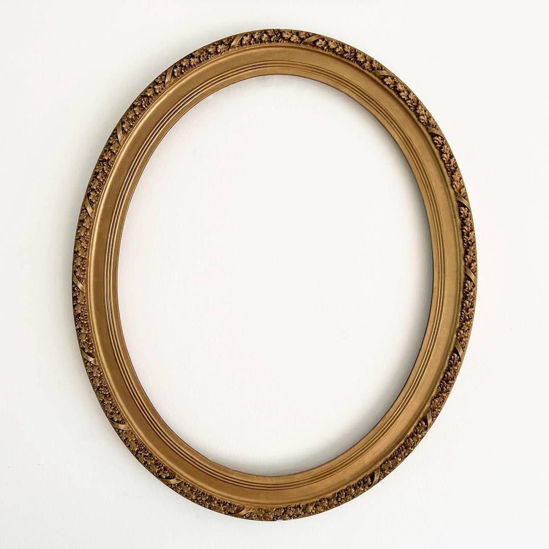 Antique Oval Frame, Large 23"x19" Gesso and Wood Gold Frame With Floral ...