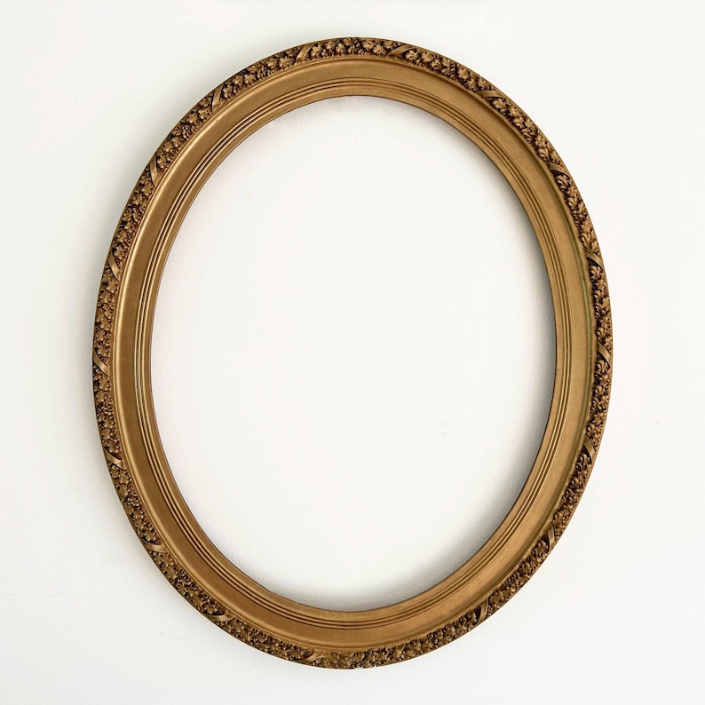 Antique Oval Frame, Large 23x19 Gesso and Wood Gold Frame With Floral ...