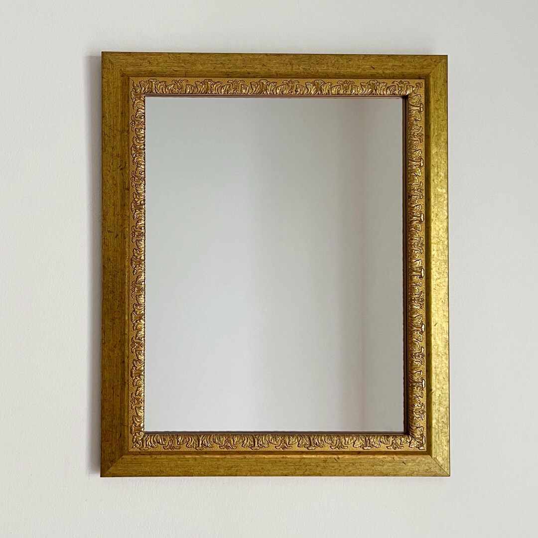 Vintage Gold Frame Mirror With Floral Details, 17x14 Rectangular Wall ...