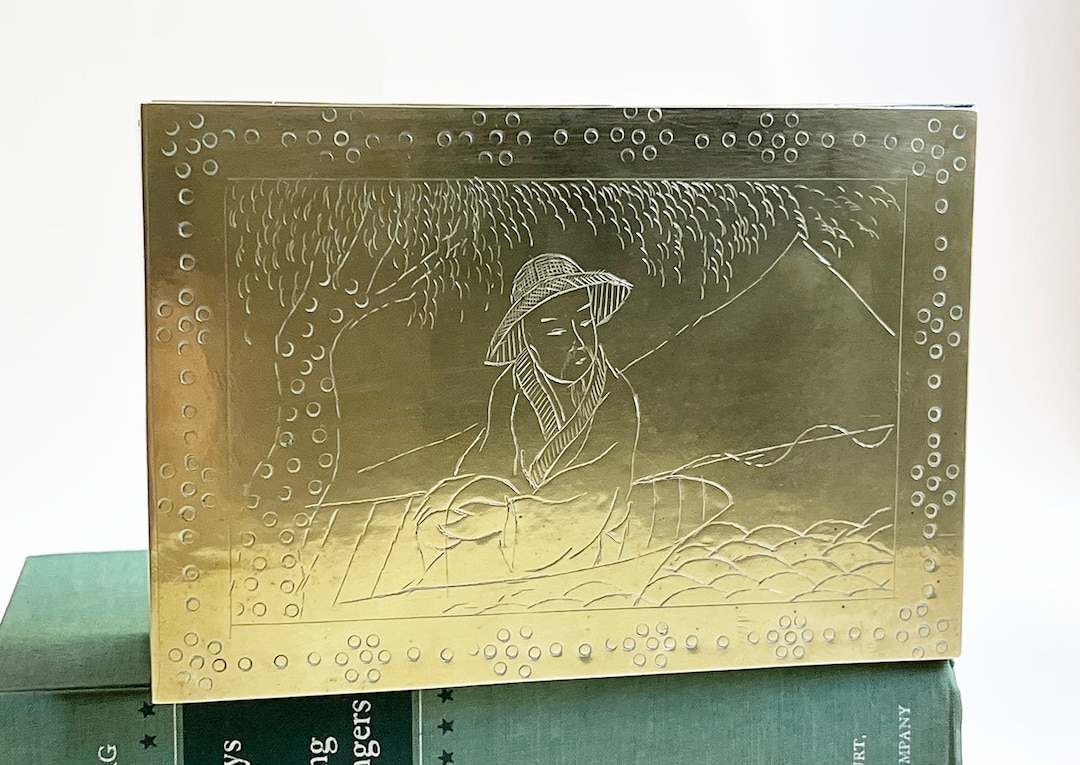 Antique Brass Box, Early 1900's Etched Brass Box With Hinged Lid, 7"x5 ...