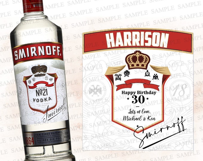 Personalized Smirnoff Vodka Label Vodka Birthday Label - Etsy