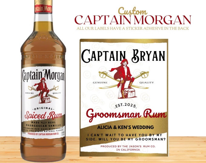 Captain Morgan Spiced Rum Custom Label for Gift, Groomsman Party ...