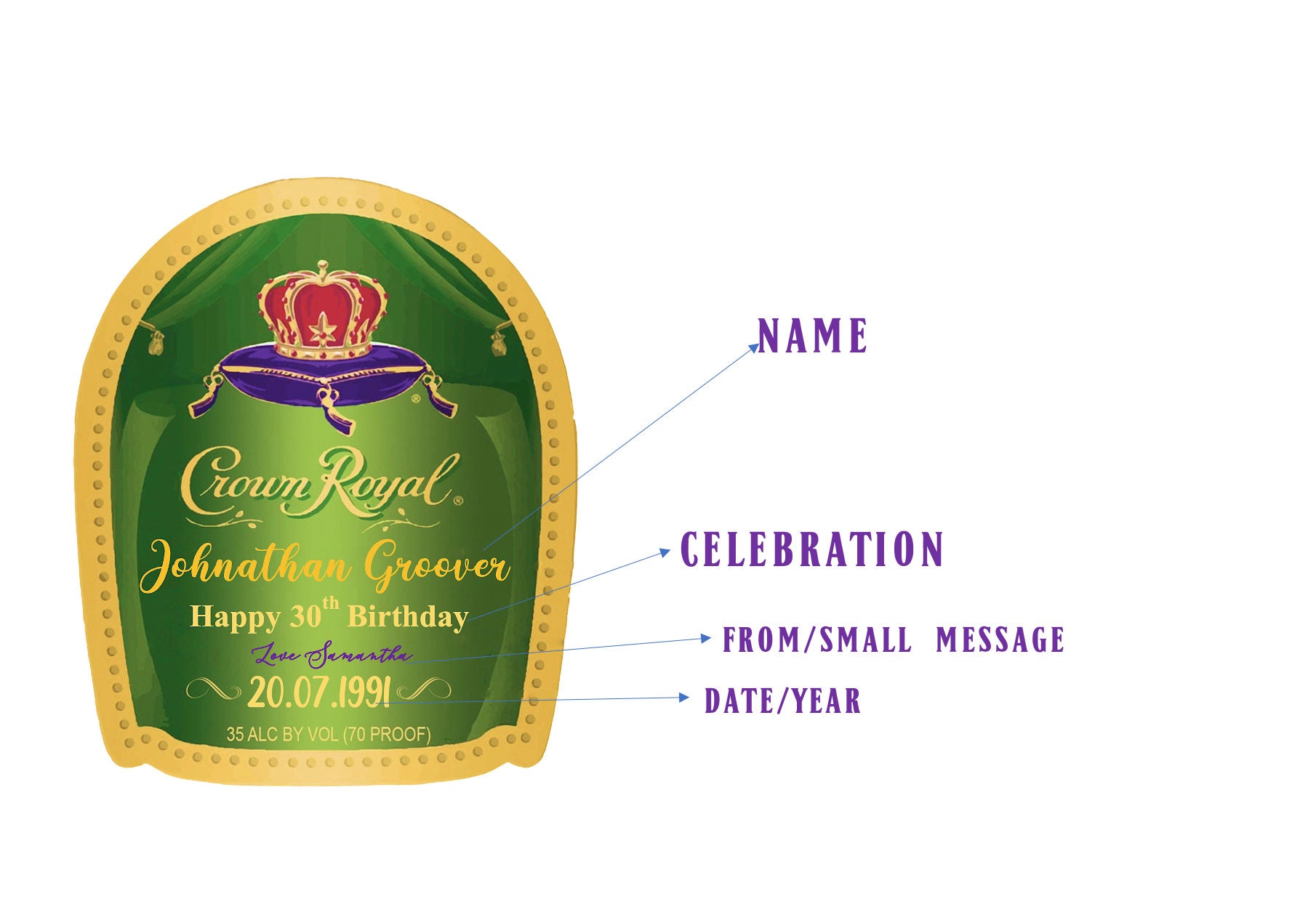 Crown Royal Green Apple Custom Bottle Label, Crown Royal Label ...