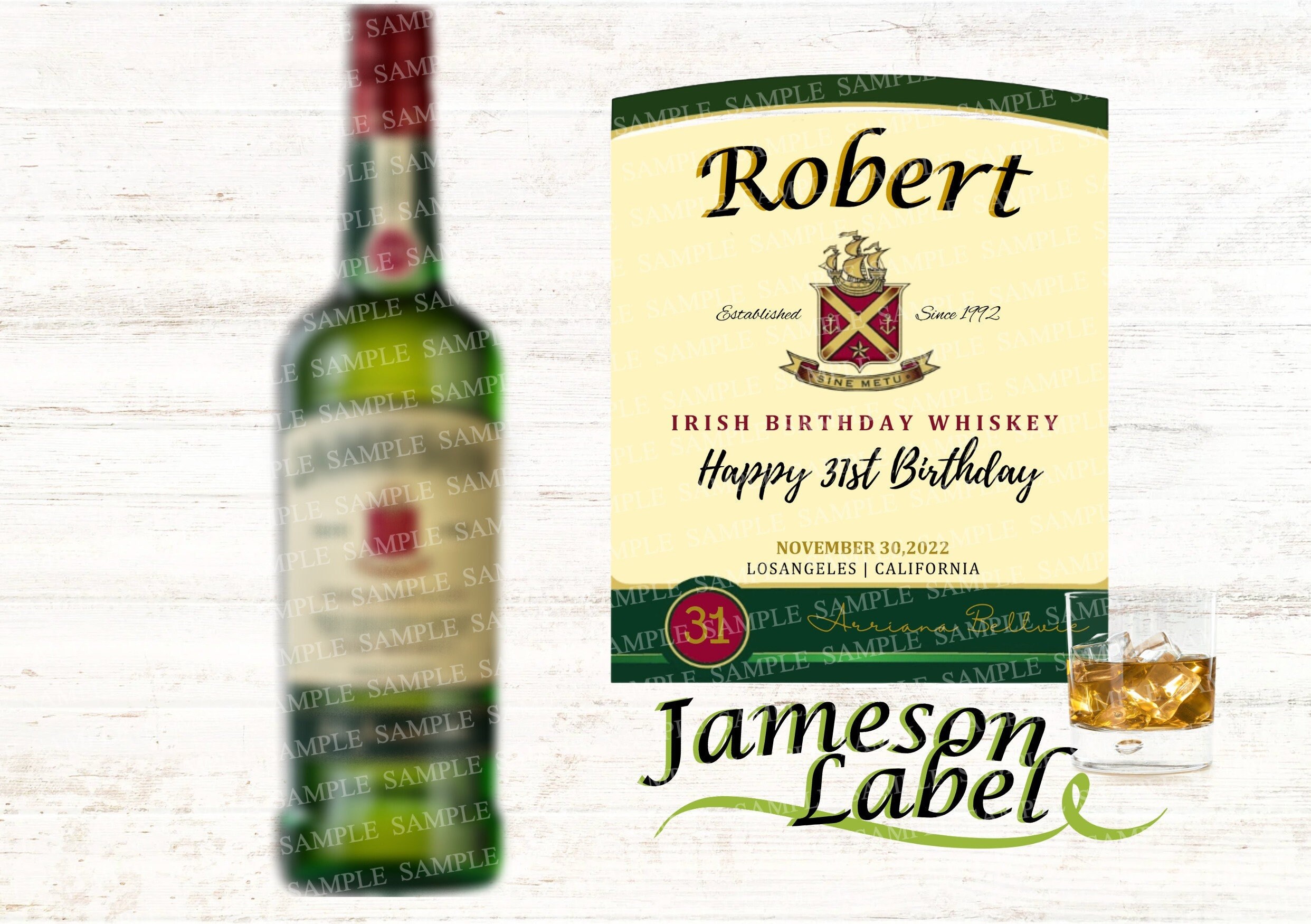 Custom Whiskey Sticker Label, Personalized Irish Whiskey Birthday Gift ...