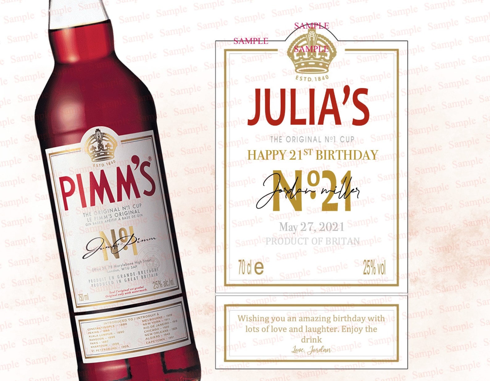 Pimm's No 1 Custom Label Custom Gin Label British Gin - Etsy