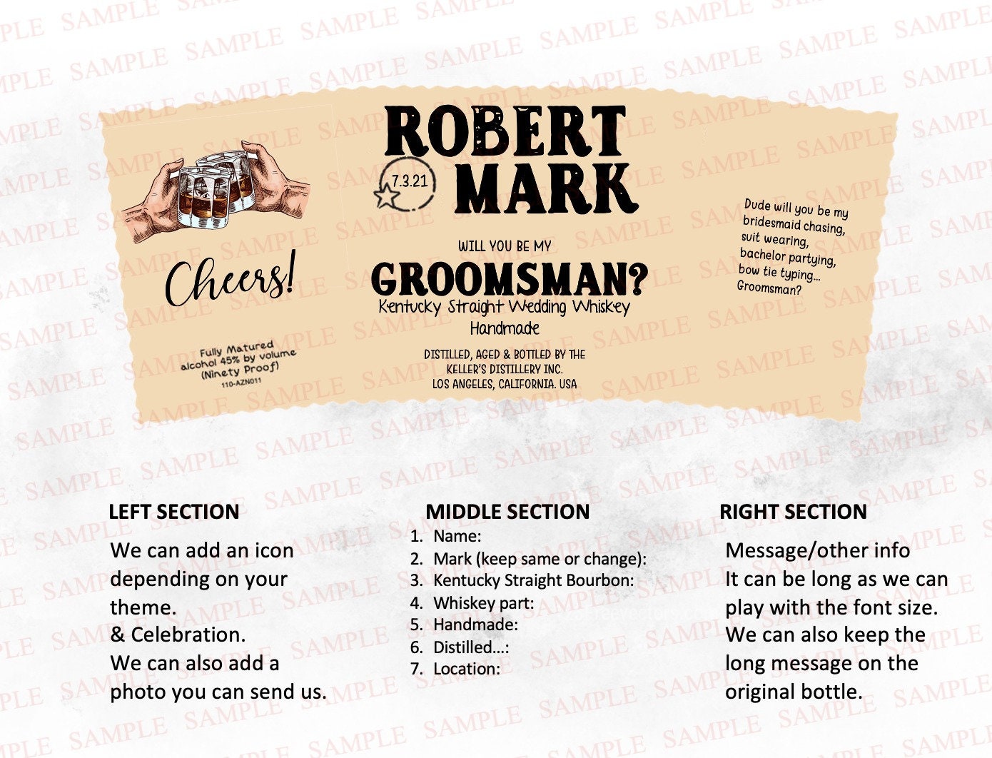 Personalized Bourbon Whiskey Bottle Label, PDF Printed Mark Custom ...