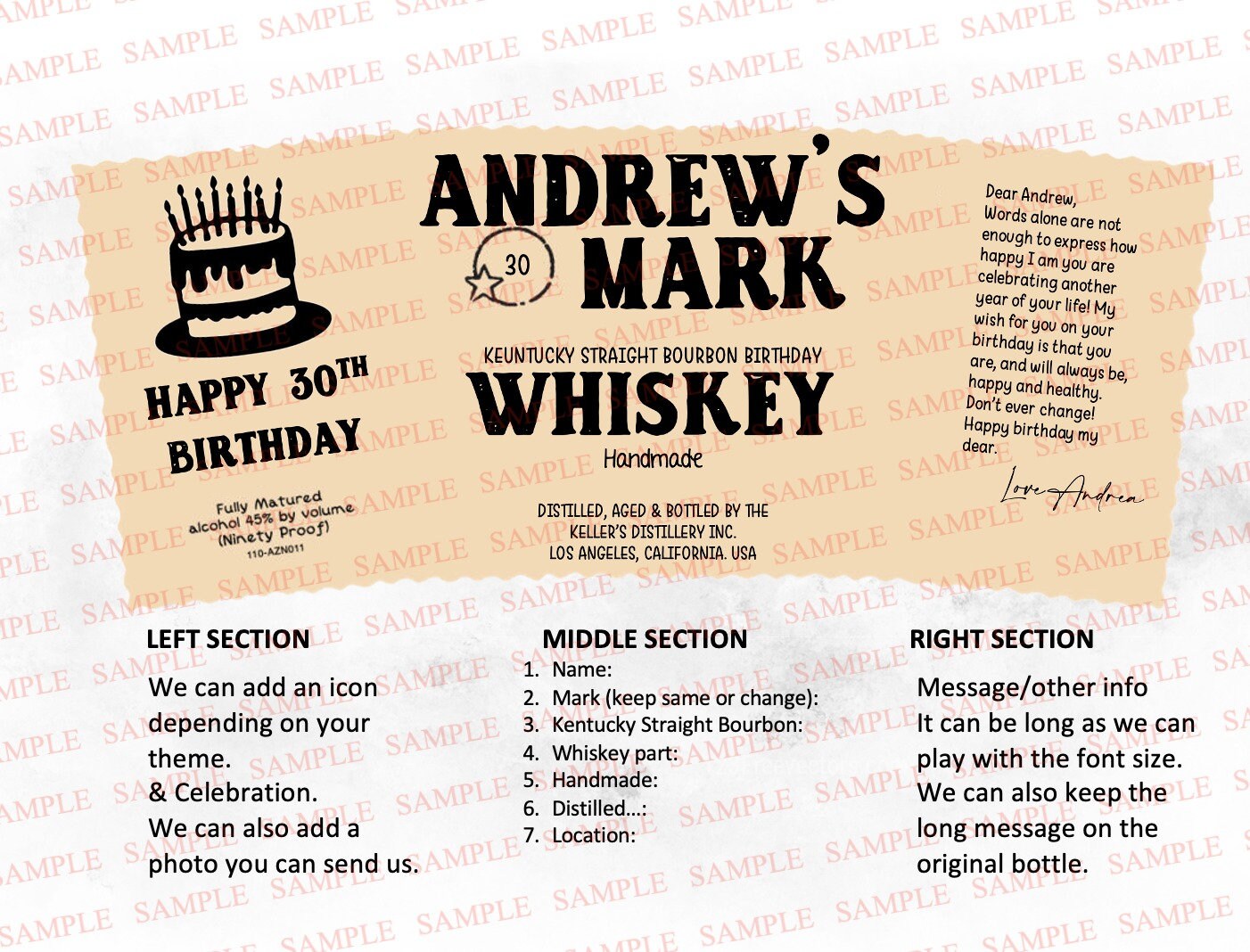 Personalized Bourbon Whiskey Bottle Label, PDF Printed Mark Custom ...