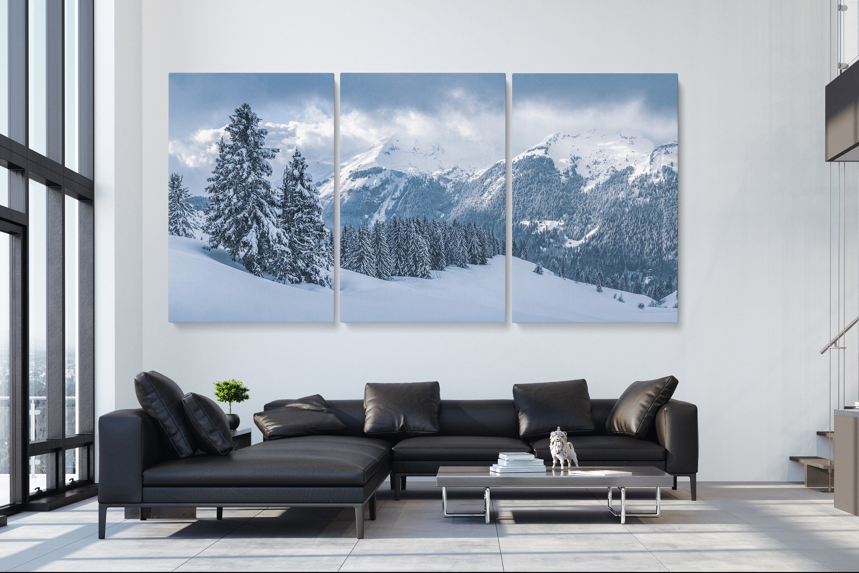 Snowy Winter Mountains Photography Canvas Wall Art | Large Blue Set of ...