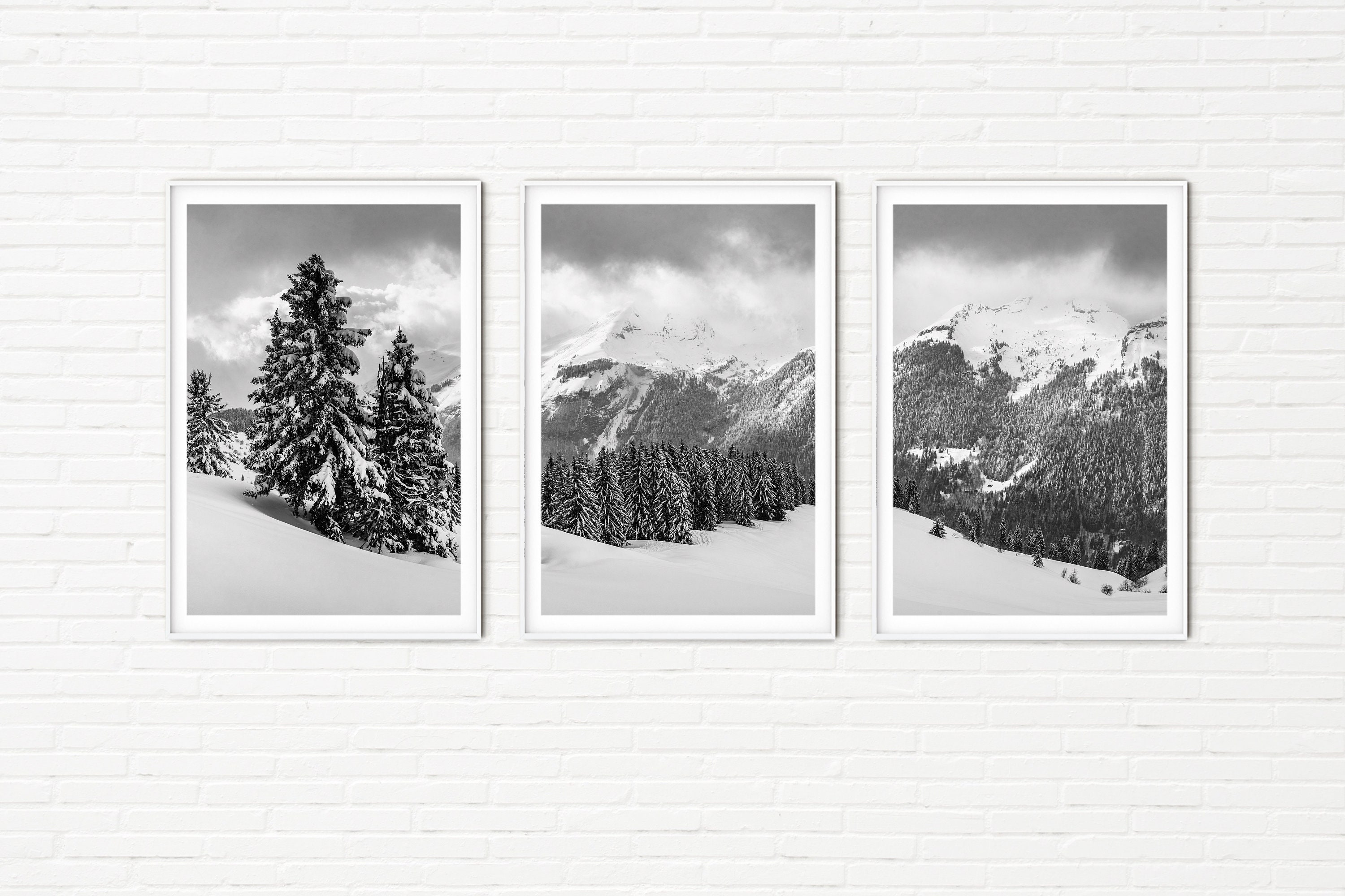 Black and White Alps Mountains Photography A4 Prints Set of 3 Winter ...