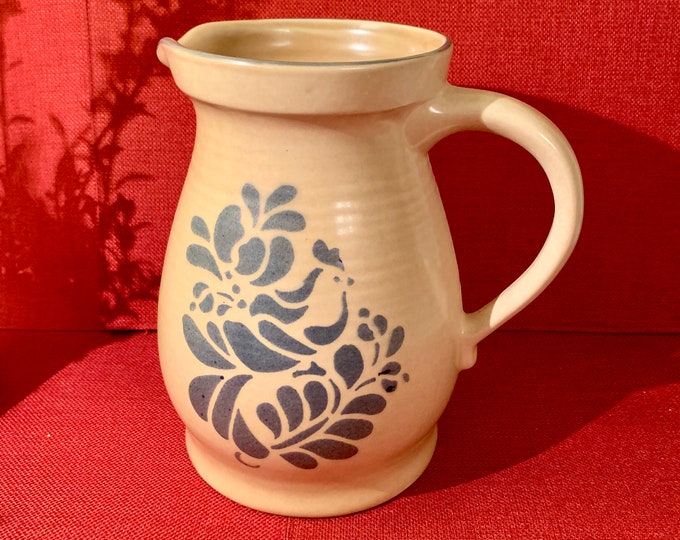 Vintage Pfaltzgraff Folk Art Pitcher 416. 2 1/2 Quart Tan With Blue ...