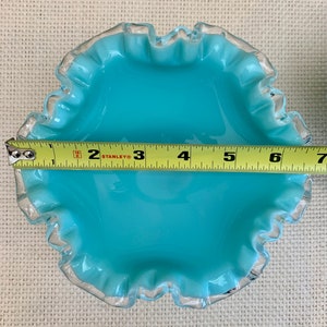 Fenton Turquoise Silver Crest Milk Glass Candy Dish. Clear Ruffled ...
