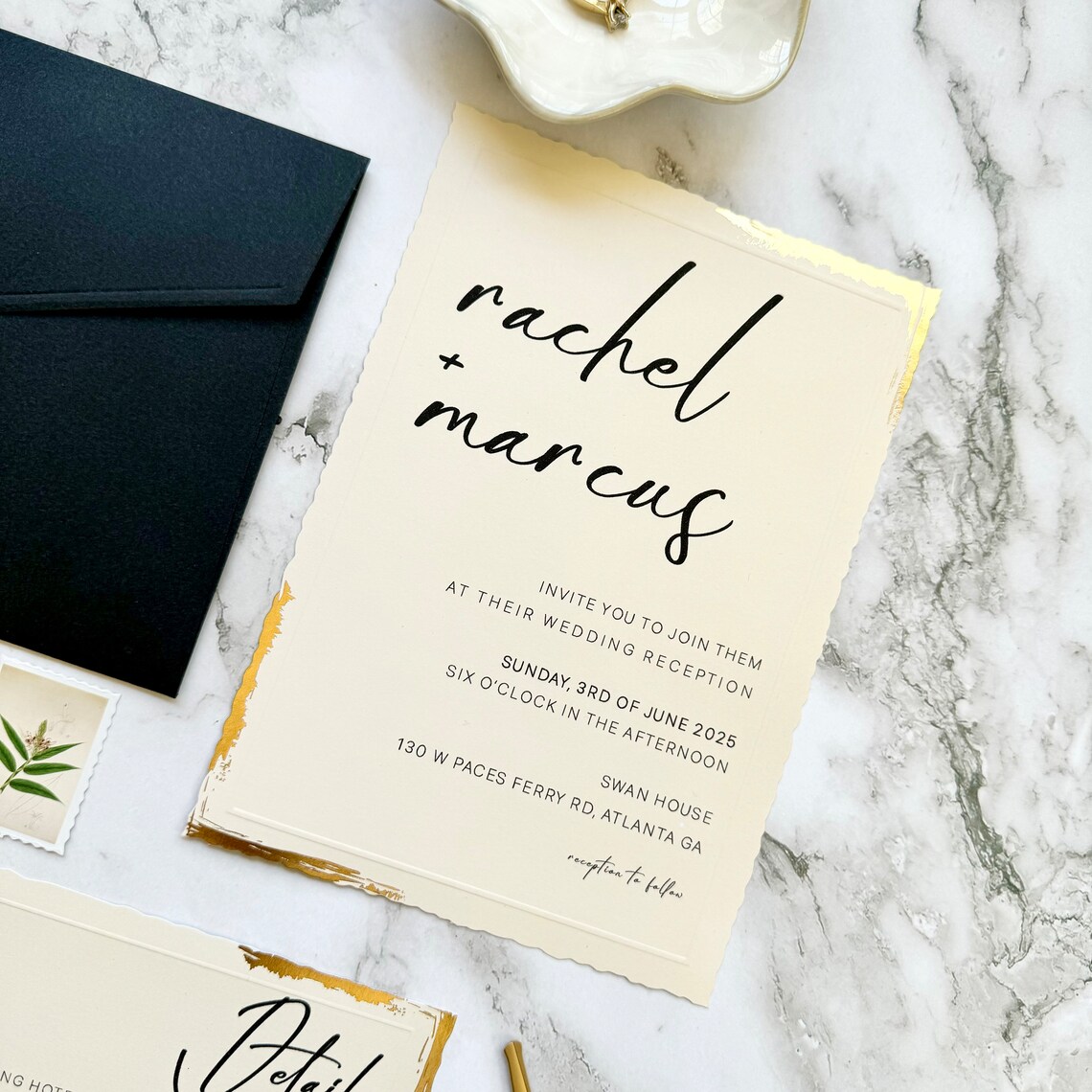 Custom Wedding Invitation Set With Gold Foil Wavy-cut Edge Design ...