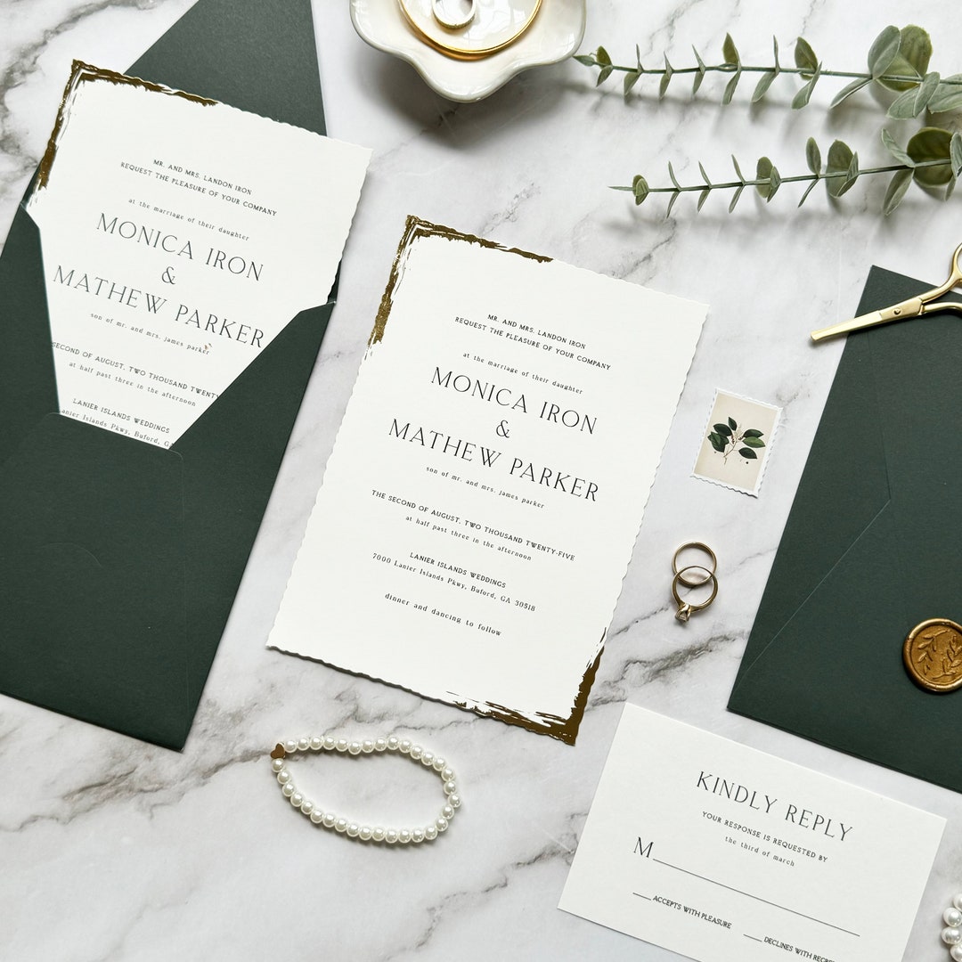 Wedding Invitation Suite With RSVP and Details Card - Gold Foil Details ...