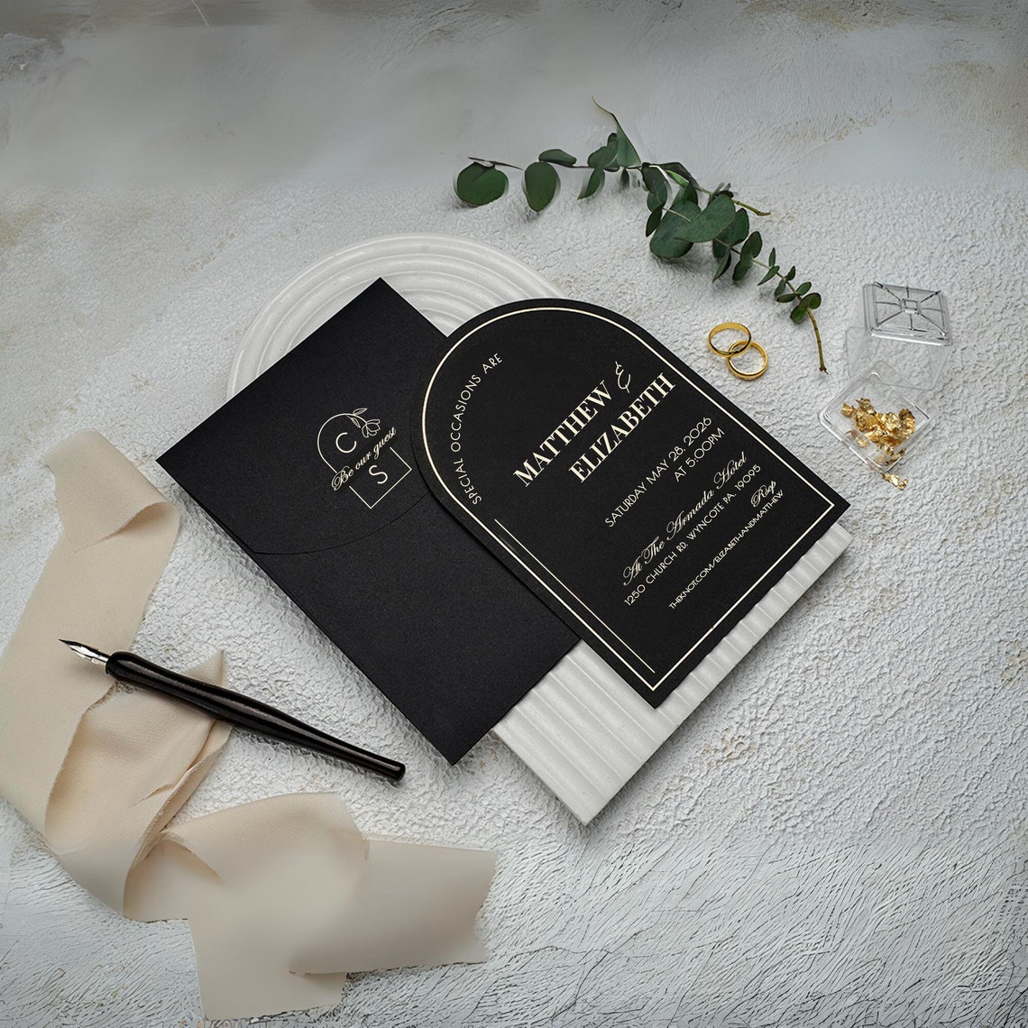 Gold Foil Printed Black Wedding Invitation - Stylish Black Invitation ...