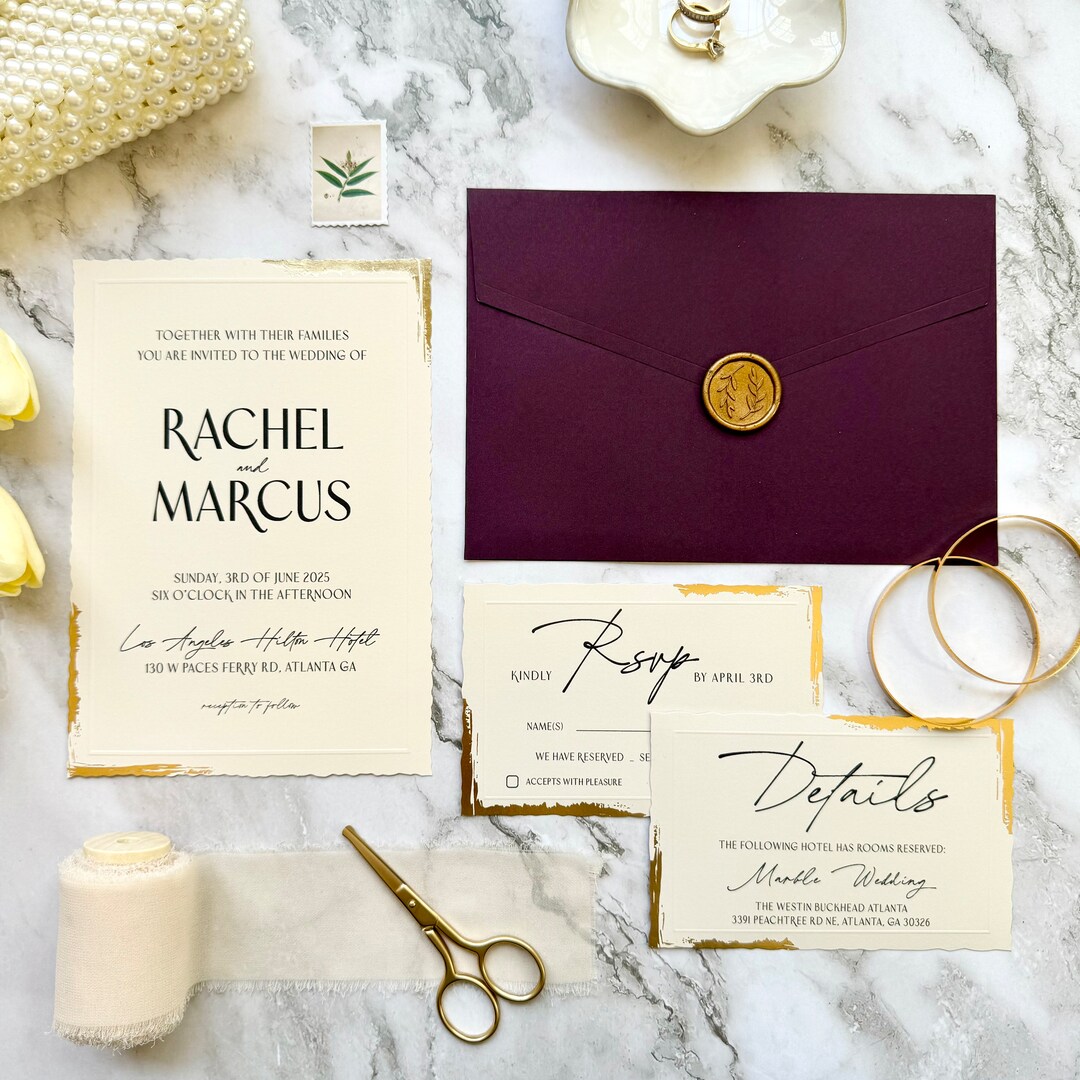 Wedding Invitation Card Set With Timeless Gold Foil Edge Design ...