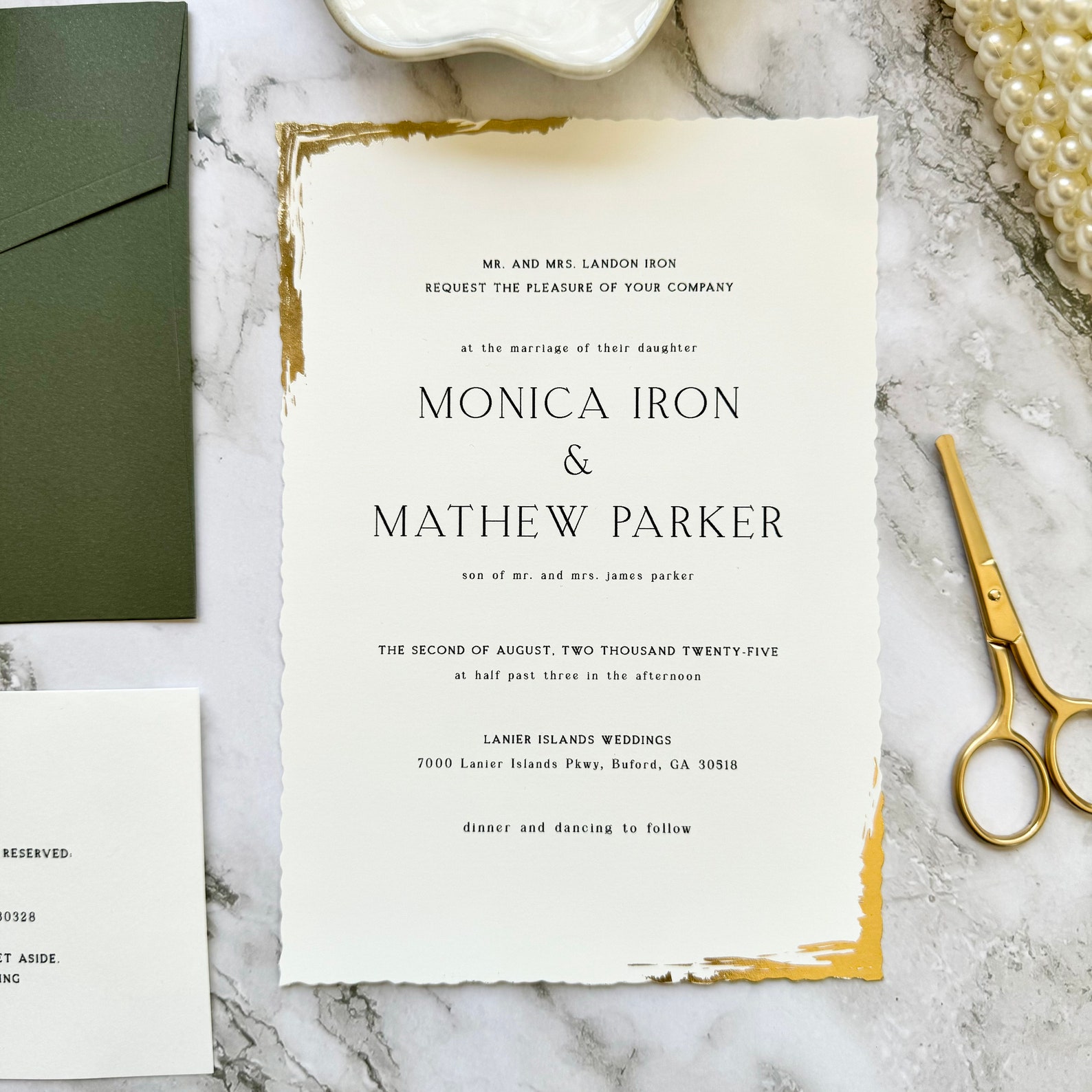 Elegant Wedding Invitation Set With Trendy Gold Foil Wavy Cut-edged ...