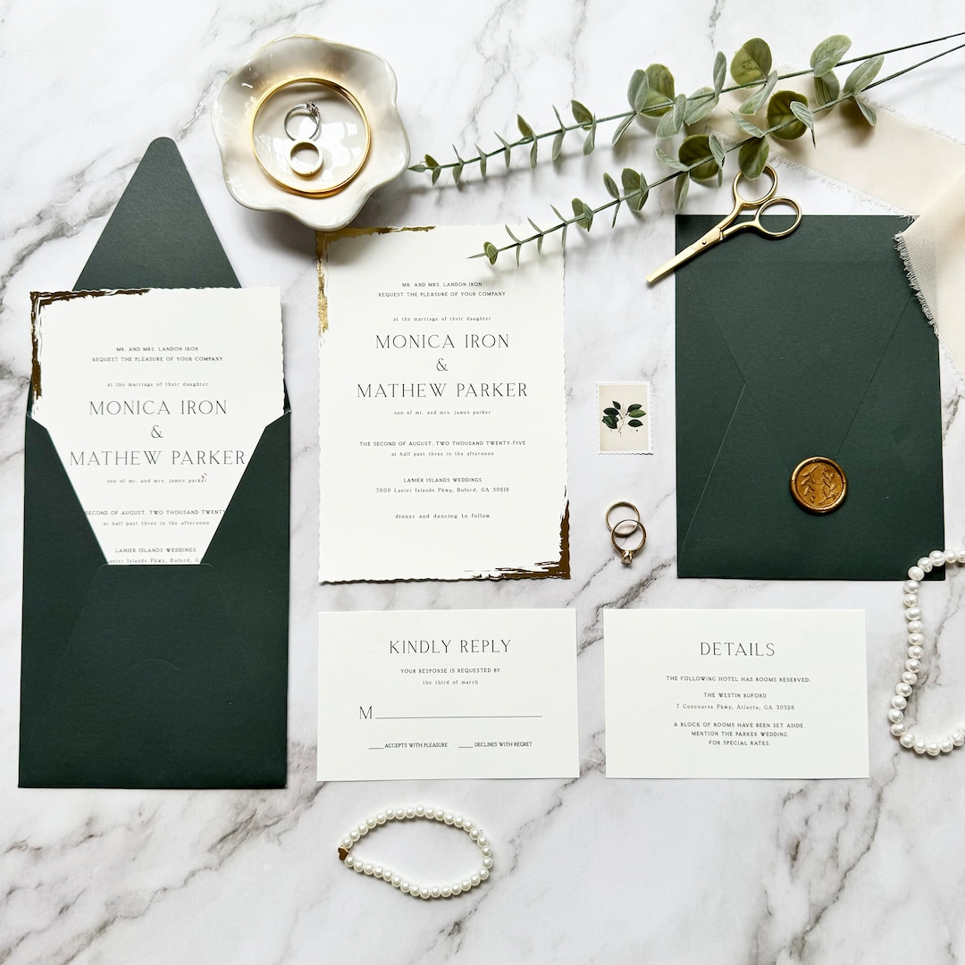 Set of 50 Wedding Invitation Suite With RSVP and Details Card - Gold ...