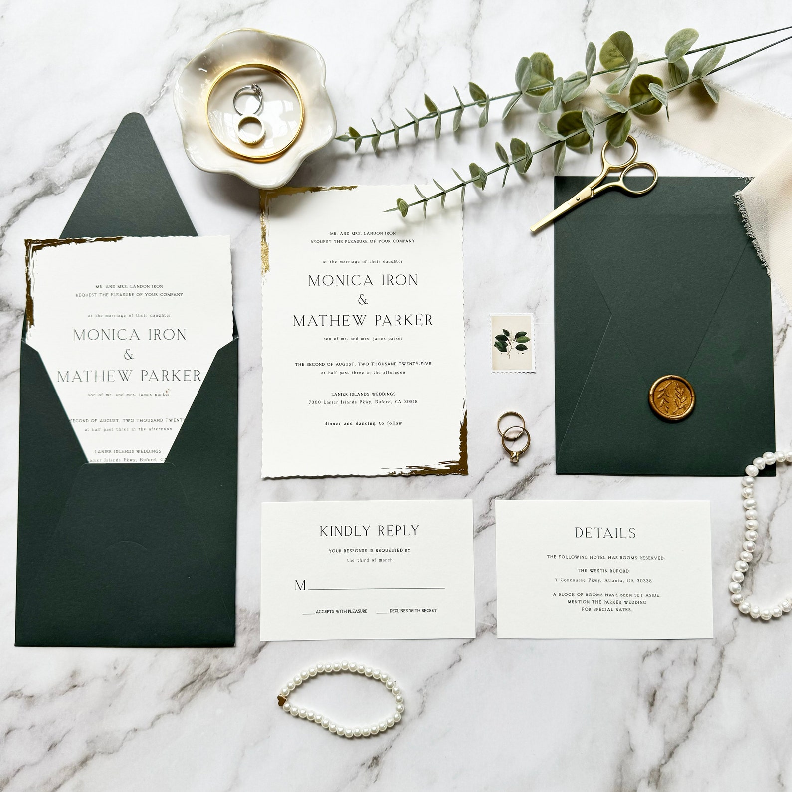 Gold Foil Detail Wedding Invitation Set With RSVP and Details Card ...