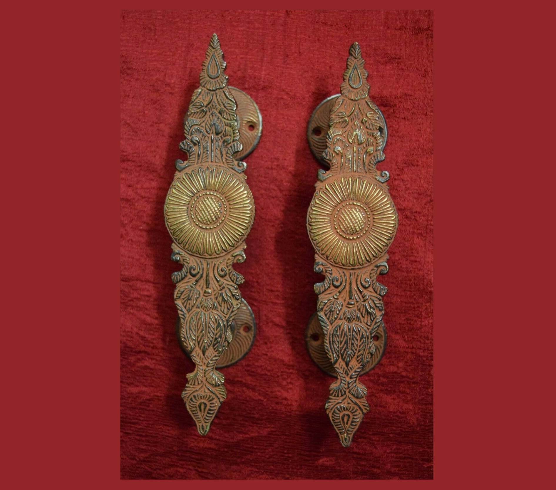 Coneflower Design Door Handle Brass Nature Theme Door | Etsy